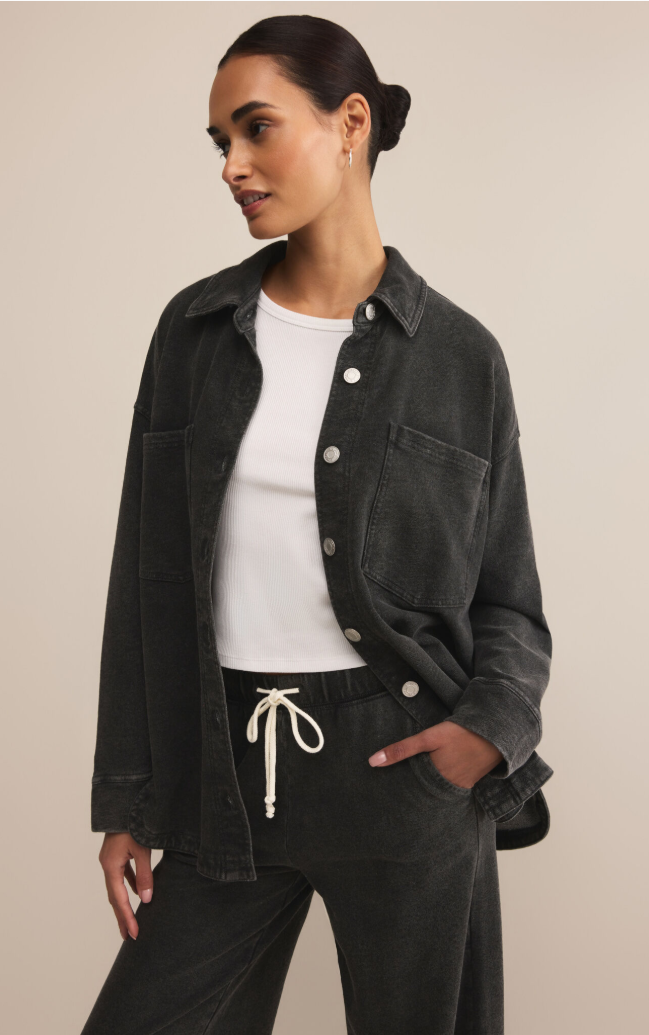 Z Supply | All Day Knit Denim Jacket - Black | BluePeppermint Boutique